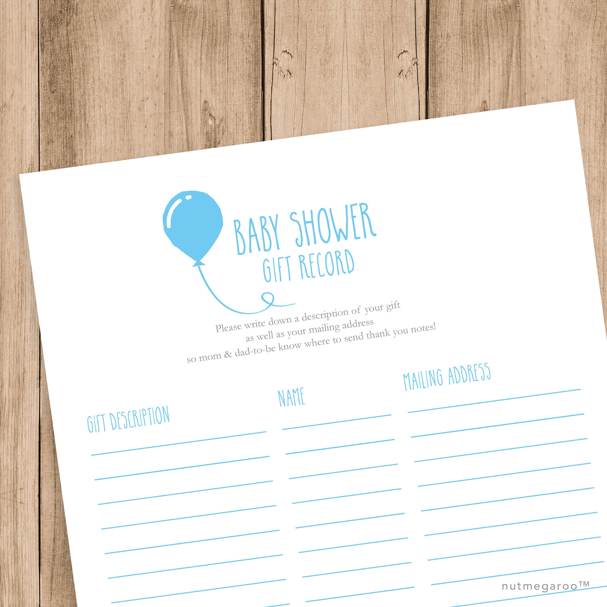 Baby Shower Gift Record Printable – Nutmegaroo
