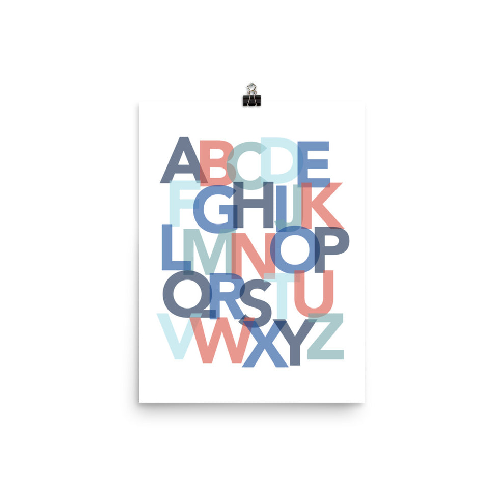 children's alphabet poster, kids alphabet poster, blue and red nursery ...